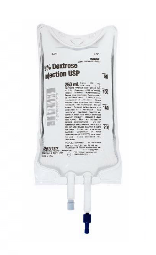 5% Dextrose Injection, USP, 250mL VIAFLEX Plastic Container